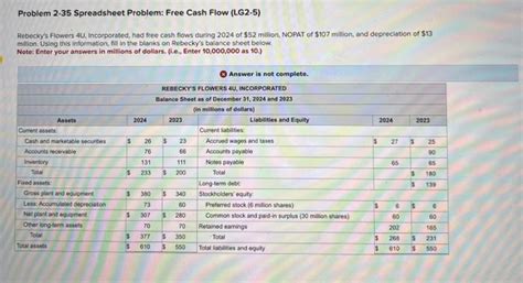 Solved Problem 235 Spreadsheet Problem Free Cash Flow