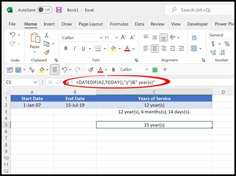 quickly get years of service excel formula tutorial
