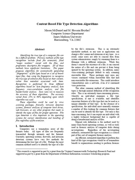 Content Based File Type Detection Algorithms Pdf Computer File