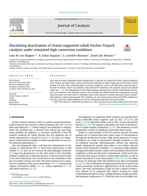 Pdf Elucidating Deactivation Of Titania Supported Cobalt Fischer