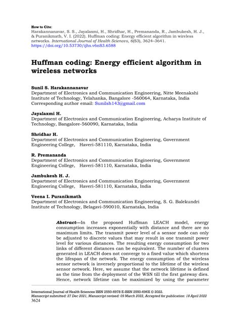 Pdf Huffman Coding Energy Efficient Algorithm In Wireless Networks