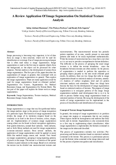 pdf a review application of image segmentation on statistical texture