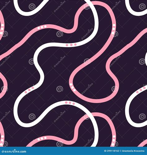 Naive Seamless Squiggle Pattern With Bright Pink And White Wavy Lines On A Dark Background