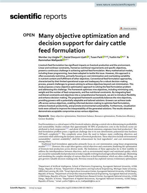 Pdf Many Objective Optimization And Decision Support For Dairy Cattle