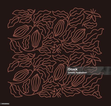 코코아 라인 장식 초콜릿 디자인 배경입니다 콩과 가지가 나뭇잎 편집 가능한 윤곽선 선 벡터 라인 코코아 콩에 대한 스톡 벡터 아트 및 기타 이미지 Istock
