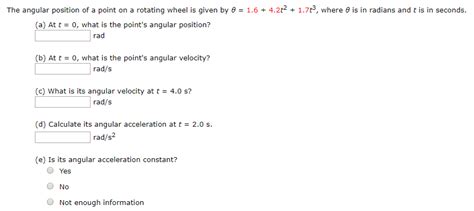 Solved The Angular Position Of A Point On A Rotating Wheel Chegg