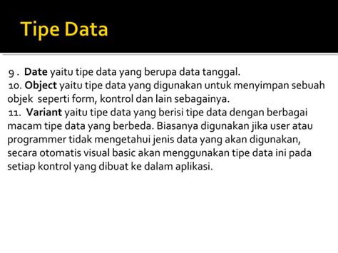 Pemrograman Visual Tipe Data Variabel Operator Revisi PPT