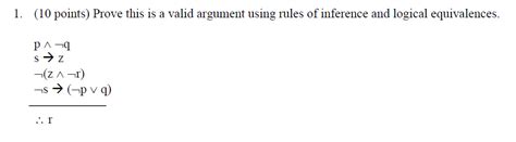 Solved 1 10 Points Prove This Is A Valid Argument Using