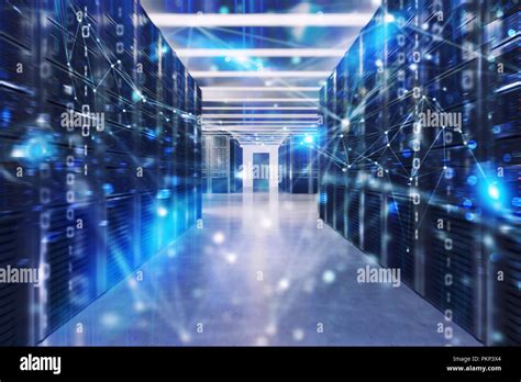 Server Farm With Network Connection Effects And Codes Stock Photo Alamy