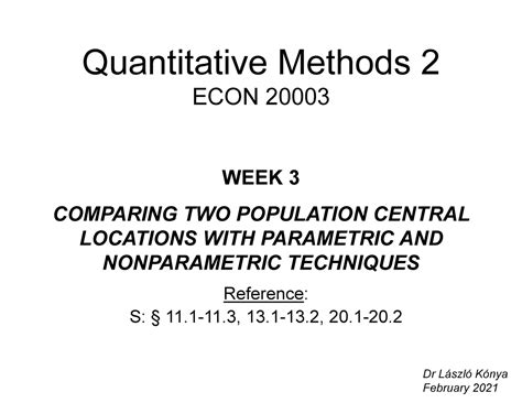 Week Lecture Notes Quantitative Methods ECON WEEK COMPARING TWO POPULATION