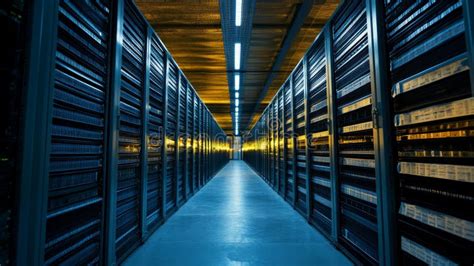Rows Of Server Racks In A Data Center Hallway Stock Illustration Illustration Of Maintenance