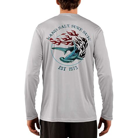 Sandsaltsurfsun Flaming Shark Mens Upf 50 Uv Sun Protection Perf