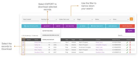 Exportdownload Records To Csv Enquiry Tracker