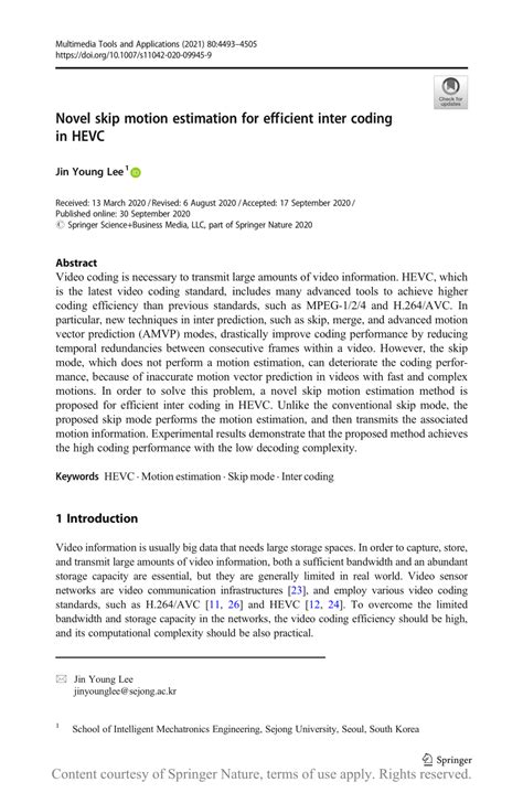Novel Skip Motion Estimation For Efficient Inter Coding In Hevc
