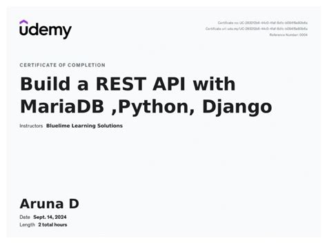 Completed Rest Api Course With Python Mariadb And Django Aruna