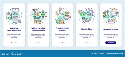 Home Based Business Benefits Onboarding Mobile App Screen Stock Vector