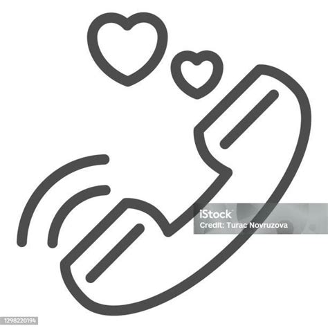 전화 선 아이콘 발렌타인 데이 개념 전화 수신기와 하트 에 대한 대화를 흰색 배경에 서명 윤곽 스타일의 하트 아이콘과 전화 벡터 그래픽 검은색에 대한 스톡 벡터 아트 및