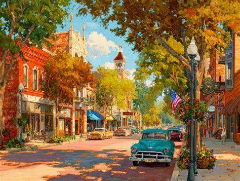Charming Downtown Edmond Oklahoma With Vintage Cars And Autumnal Glow