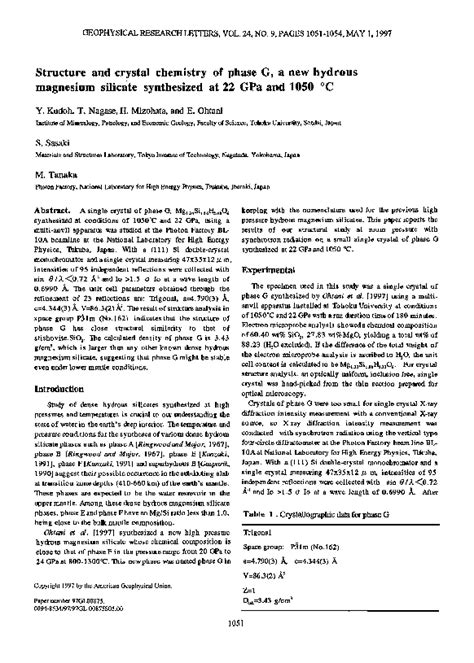 Pdf Structure And Crystal Chemistry Of Phase G A New Hydrous