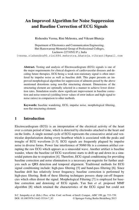 Pdf An Improved Algorithm For Noise Suppression And Baseline Correction Of Ecg Signals