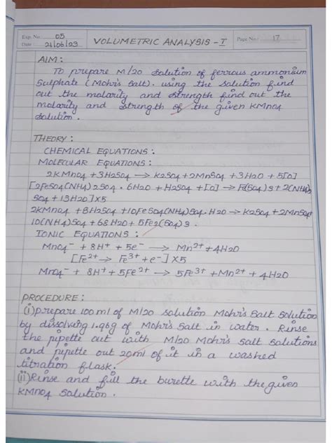 Chemistry Observation Volumetric Analysis 1and2 Pdf