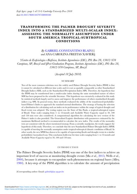 Pdf Transforming The Palmer Drought Severity Index Into A Standardized Multi Scalar Index