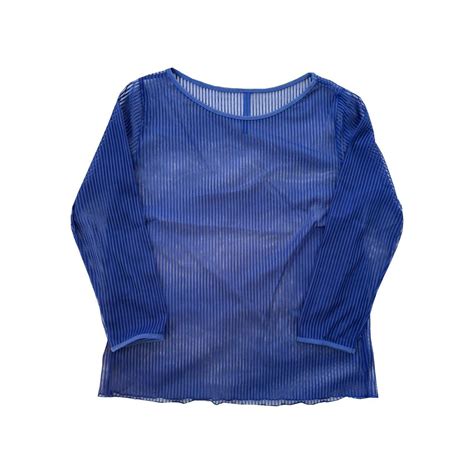 Blue Sheer Striped Long Sleeve Top Free Size 100 Depop