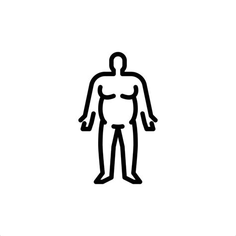 Obese Male Body Outline Icon Fat Body Type Black Line Illustration