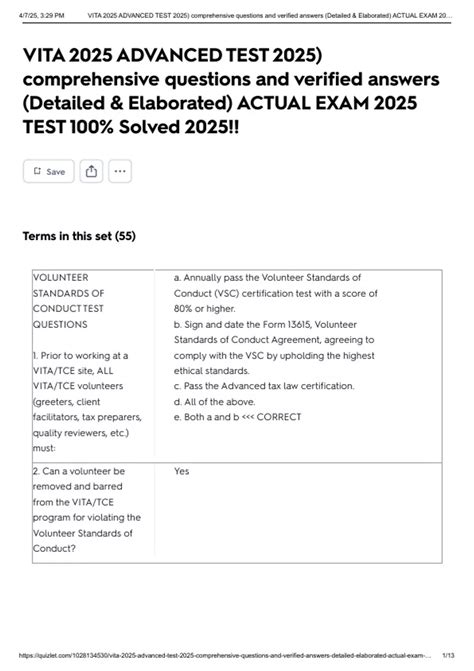 Vita 2025 Advanced Test 2025 Comprehensive Questions And Verified Answers Detailed