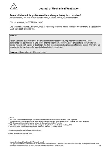 Potentially Beneficial Patient Ventilator Dyssynchrony Is It Possible Pdf Respiratory