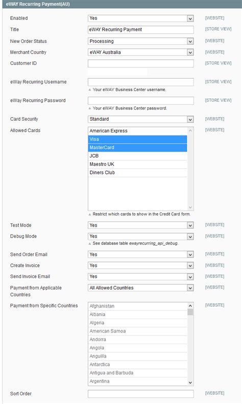Configuration Settings Magento Eway Recurring And Subscription
