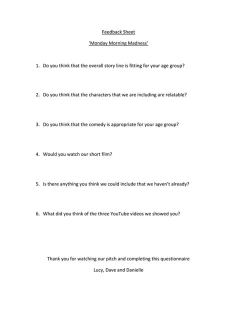Feedback Sheet Pdf
