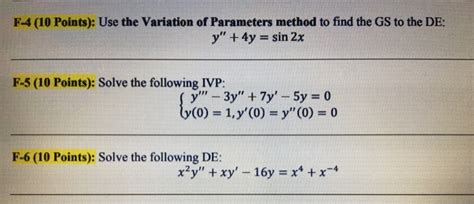 solved f 4 10 points use the variation of parameters
