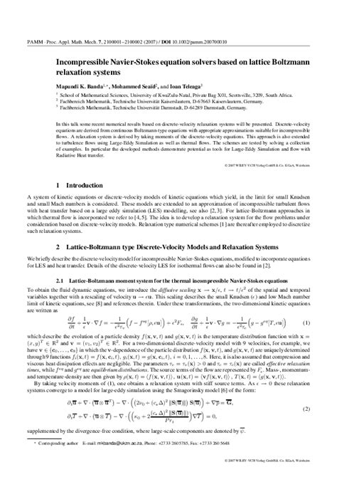 Pdf Incompressible Navier Stokes Equation Solvers Based On Lattice