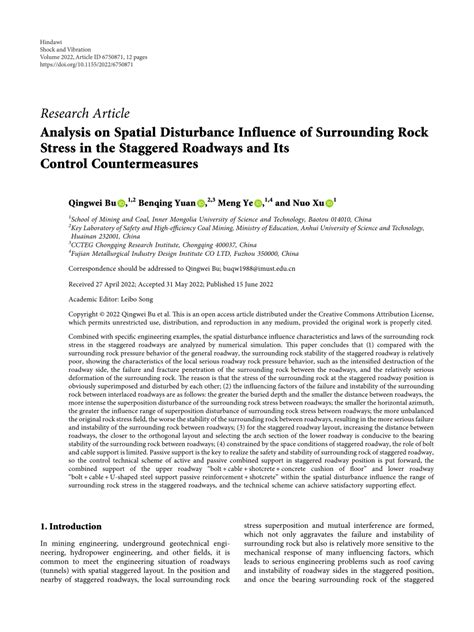 Pdf Analysis On Spatial Disturbance Influence Of Surrounding Rock Stress In The Staggered