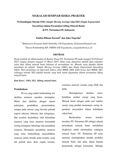 Pdf Perbandingan Metode Sma Single Moving Average Dan Ses Single