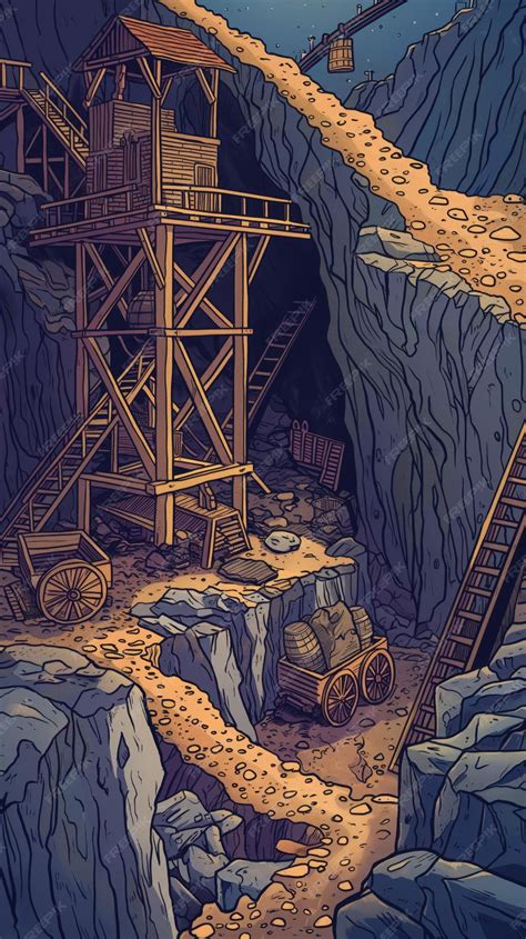 Premium Photo Rustic Wooden Mining Structure With Stairs On Rocky