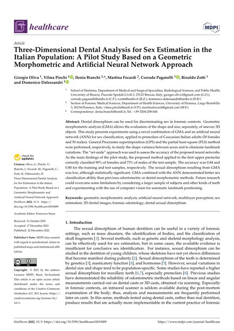 Pdf Three Dimensional Dental Analysis For Sex Estimation In The