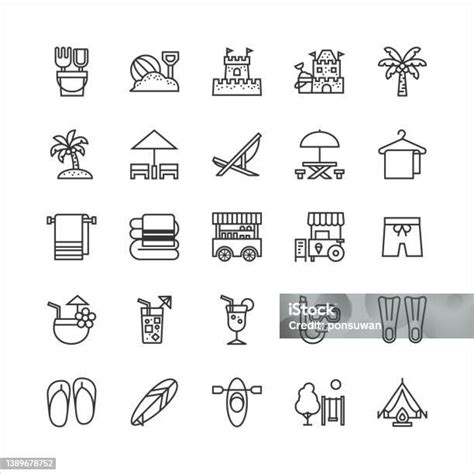 여름 분위기 플랫 라인 아이콘 컬렉션의 번들 간단한 디자인 벡터 수건에 대한 스톡 벡터 아트 및 기타 이미지 수건 원기 회복 0명 Istock