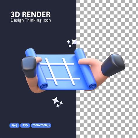 Premium Psd 3d Rendering Design Thinking Blueprint Icon