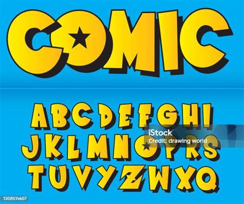 만화와 재미있는 글꼴 텍스트와 알파벳 컴퓨터 글자에 대한 스톡 벡터 아트 및 기타 이미지 컴퓨터 글자 만화책 노랑