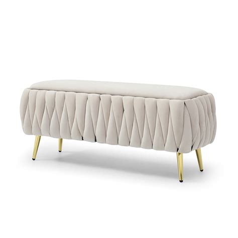 Mercer41 Oval Storage Bench With Gold Legsvelvet Fabric Upholstered