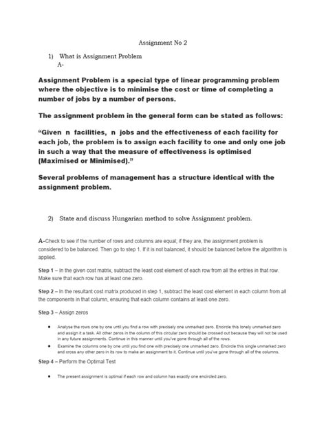 assignment no 2 assignment problem pdf matrix mathematics