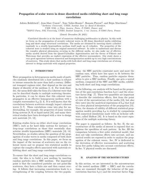 Pdf Propagation Of Scalar Waves In Dense Disordered Media Exhibiting Short And Long Range