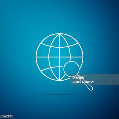 파란색 배경에 고립 된 글로브 아이콘 돋보기 세계를 분석 합니다 글로벌 검색 기호입니다 평면 디자인입니다 벡터 일러스트 0명에 대한 스톡 벡터 아트 및 기타 이미지 Istock