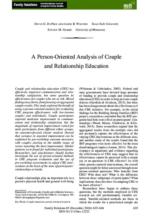 pdf a person oriented analysis of couple and relationship education