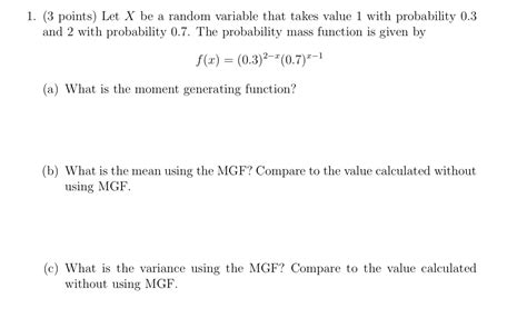 Solved 1 3 Points Let X Be A Random Variable That Takes