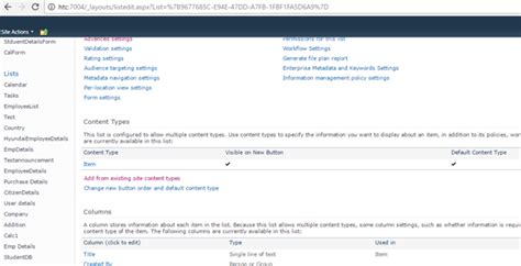 create site columns content types bind content type to list in share