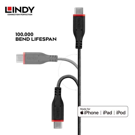 KABEL APPLE, TYPE C TO LIGHTNING MFI CERTIFIED, BRAIDED, 1M | LINDY ...