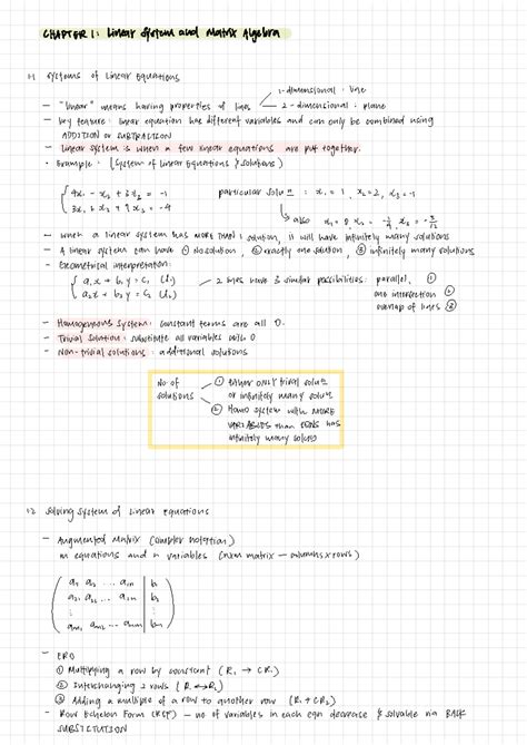 Summary Notes Chapter 1 Linear Algebra Gegje Matrices Chapter 1